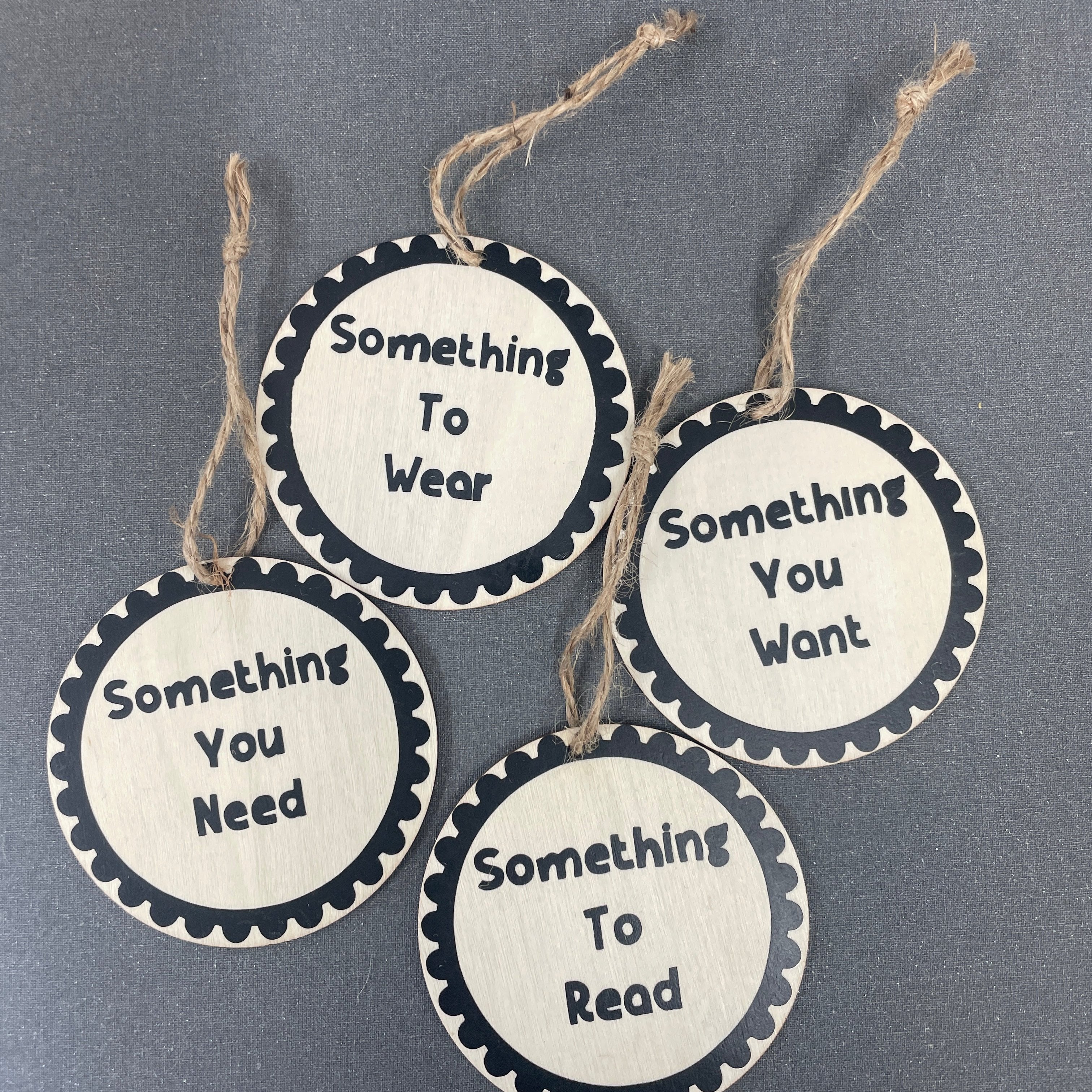Black Holiday Gift Tags - Want Need Wear Read | Wooden Christmas Tags ...